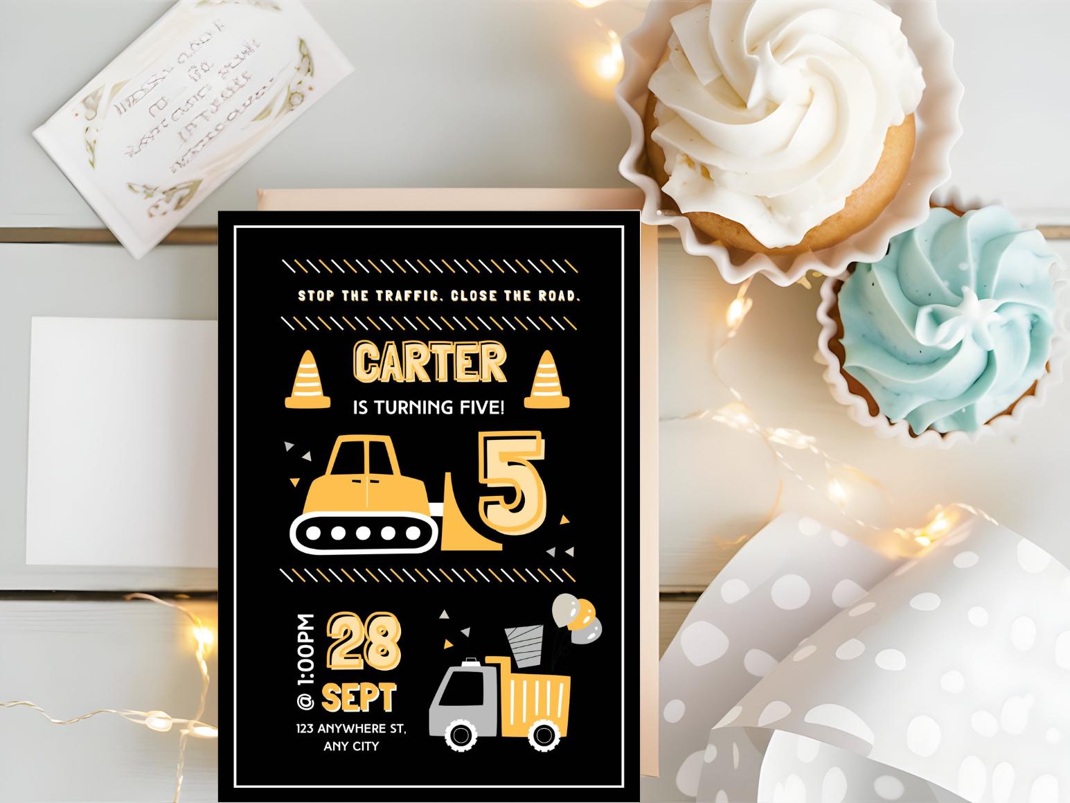 Construction Birthday Invitation Boy Yellow Stop the Traffic Close the ...