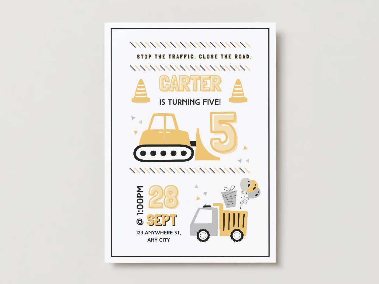 Construction Birthday Invitation Boy Yellow Stop the Traffic Close the ...