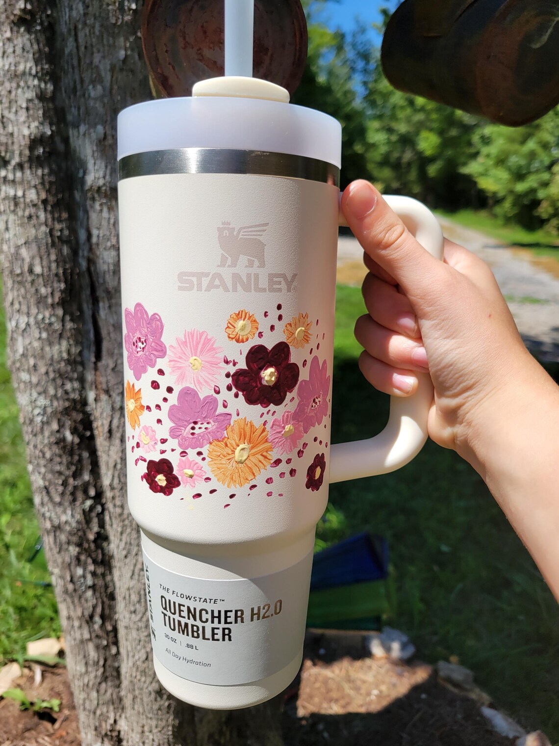 Hand Painted Flower Designs on a Cream 30 Oz Stanley - Etsy