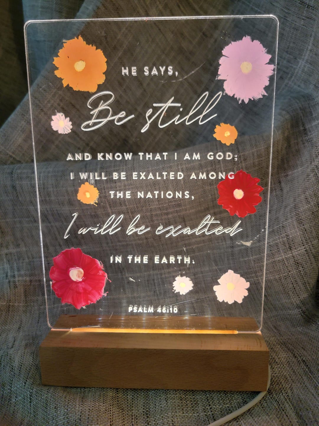 Light up Clear Bible Verse Home Decor Sign With Hand Painted Flowers - Etsy