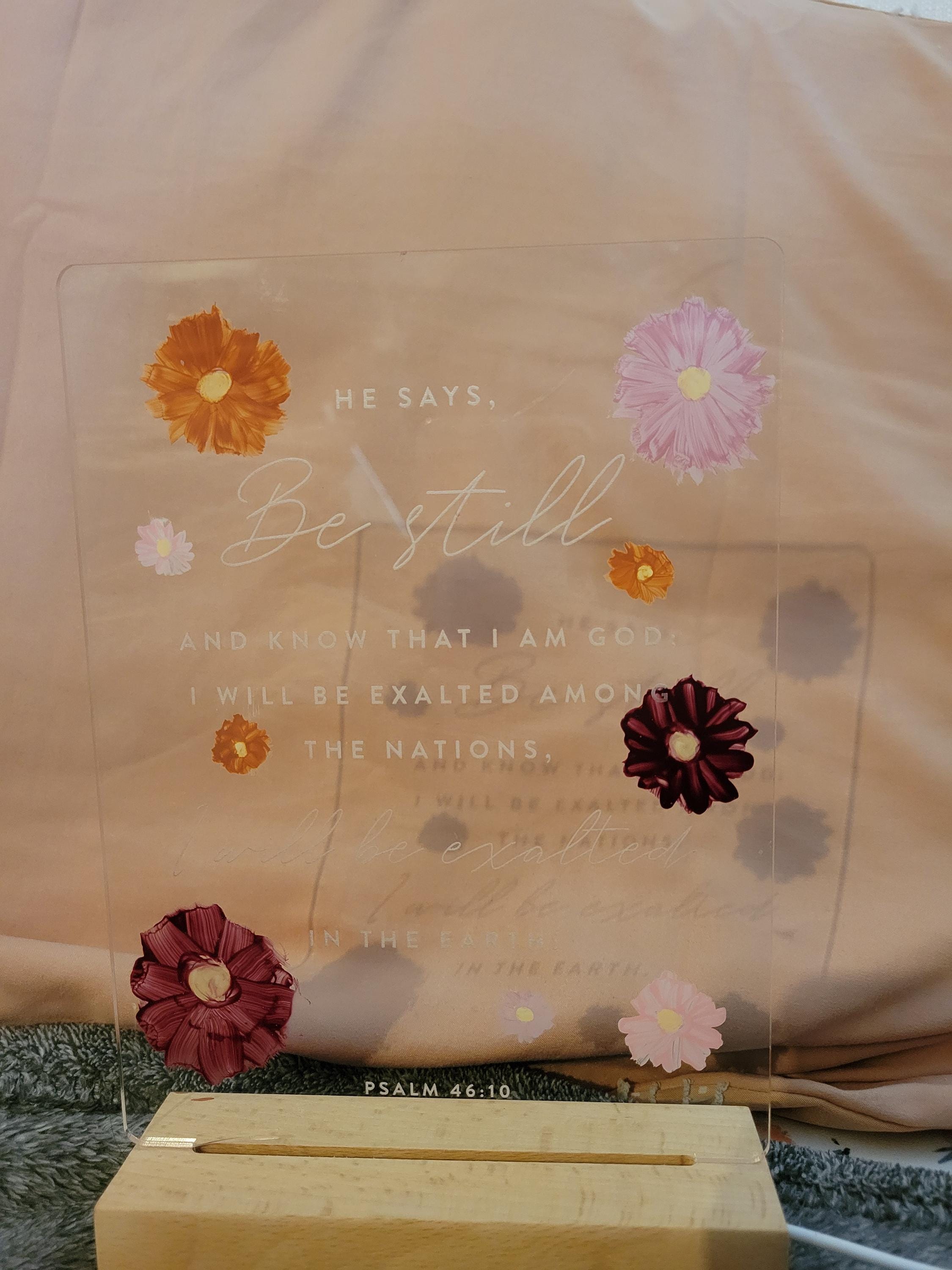 Light up Clear Bible Verse Home Decor Sign With Hand Painted Flowers - Etsy