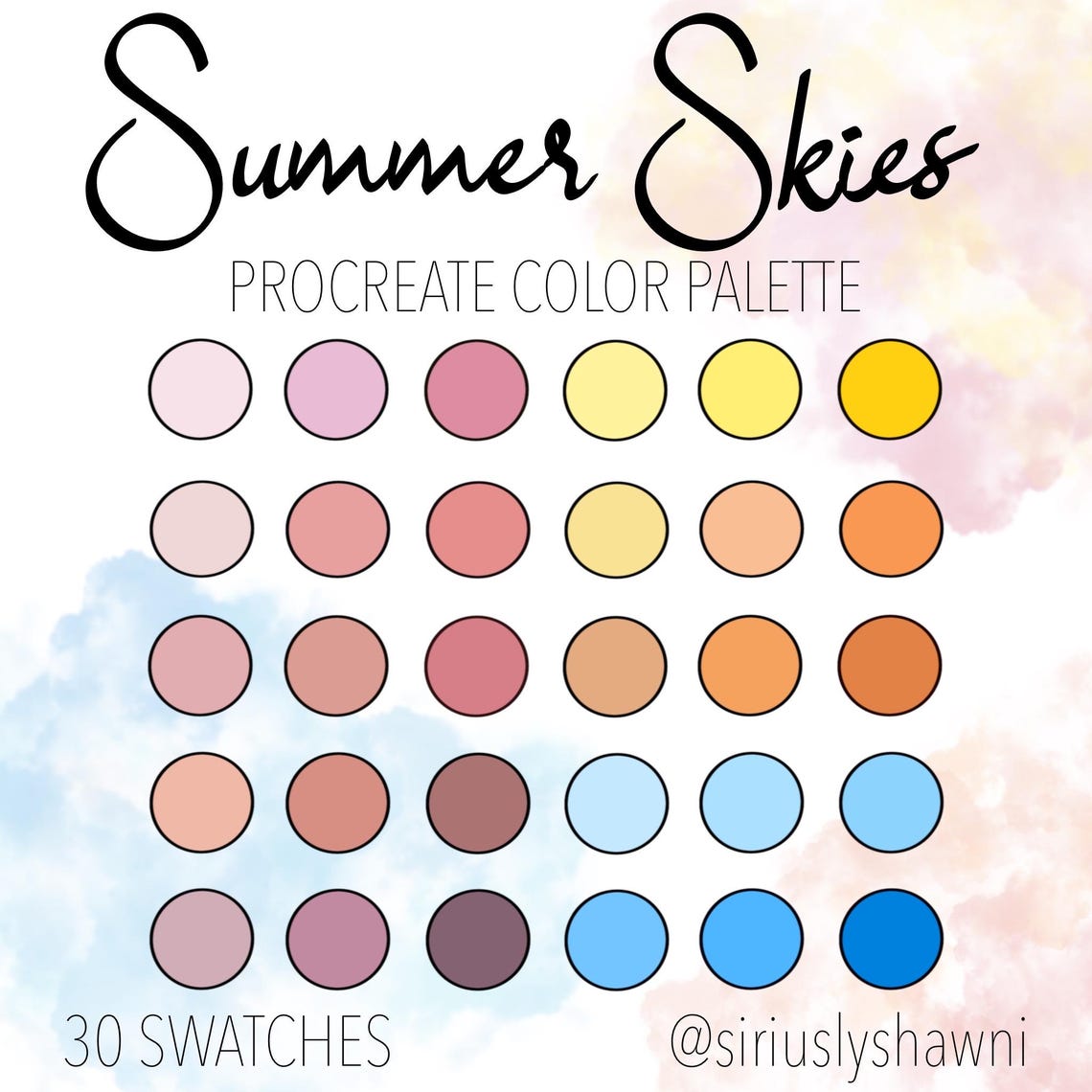 Summer Skies Procreate Color Palette | 30 Color Swatches | Instant ...