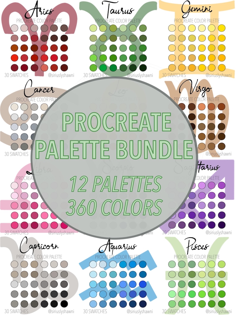 Zodiac Procreate Color Palette Bundle: 360 Swatches (digital Download ...