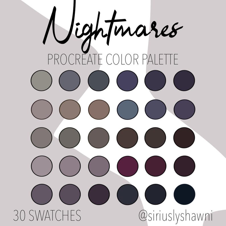 Nightmares Procreate Color Palette | 30 Color Swatches | Instant ...