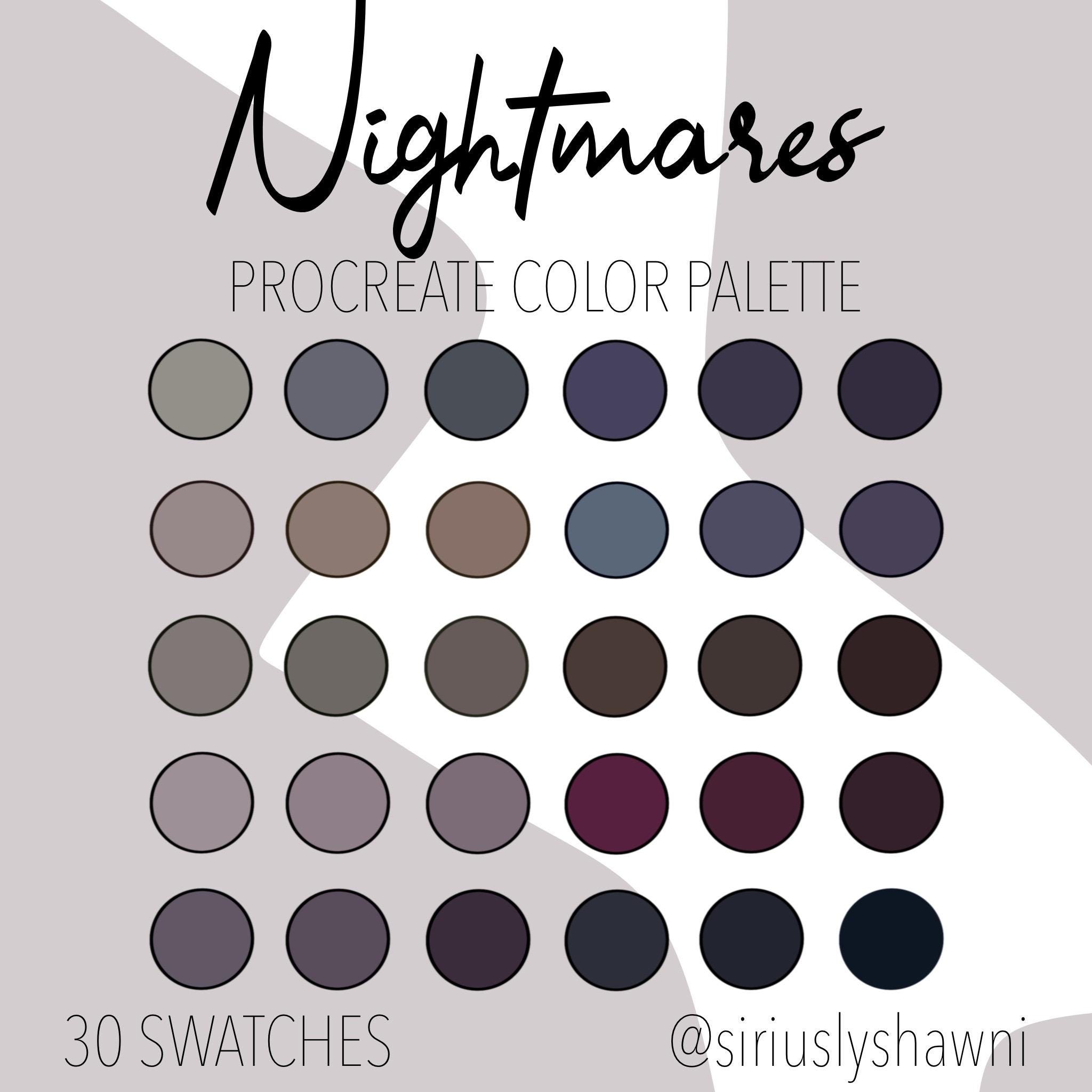 Nightmares Procreate Color Palette | 30 Color Swatches | Instant ...
