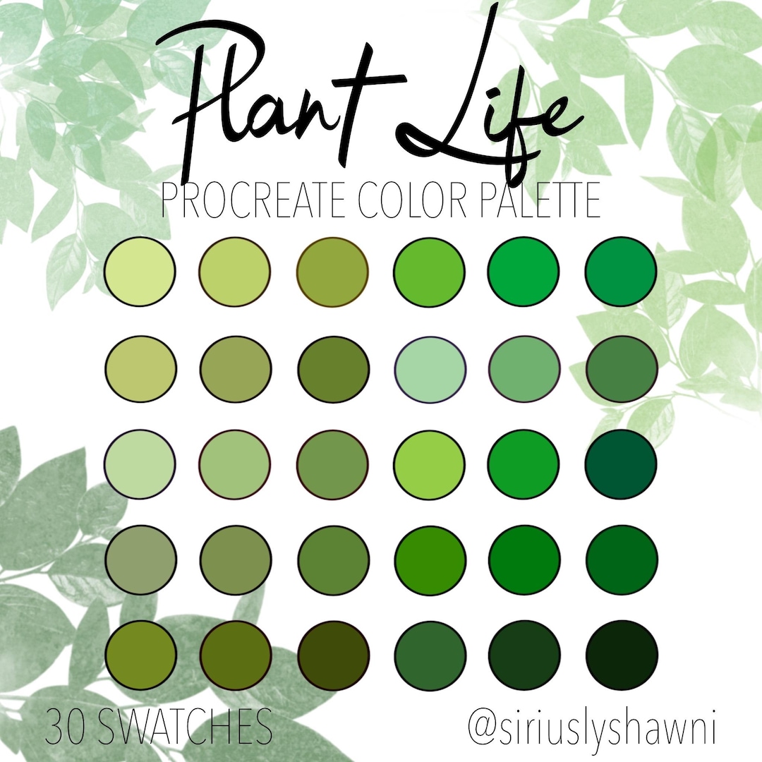 Plant Life Procreate Color Palette: 30 Green Swatches (digital Download ...