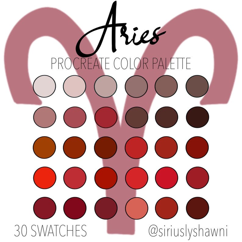 Aries Procreate Color Palette | 30 Color Swatches | Instant Download ...
