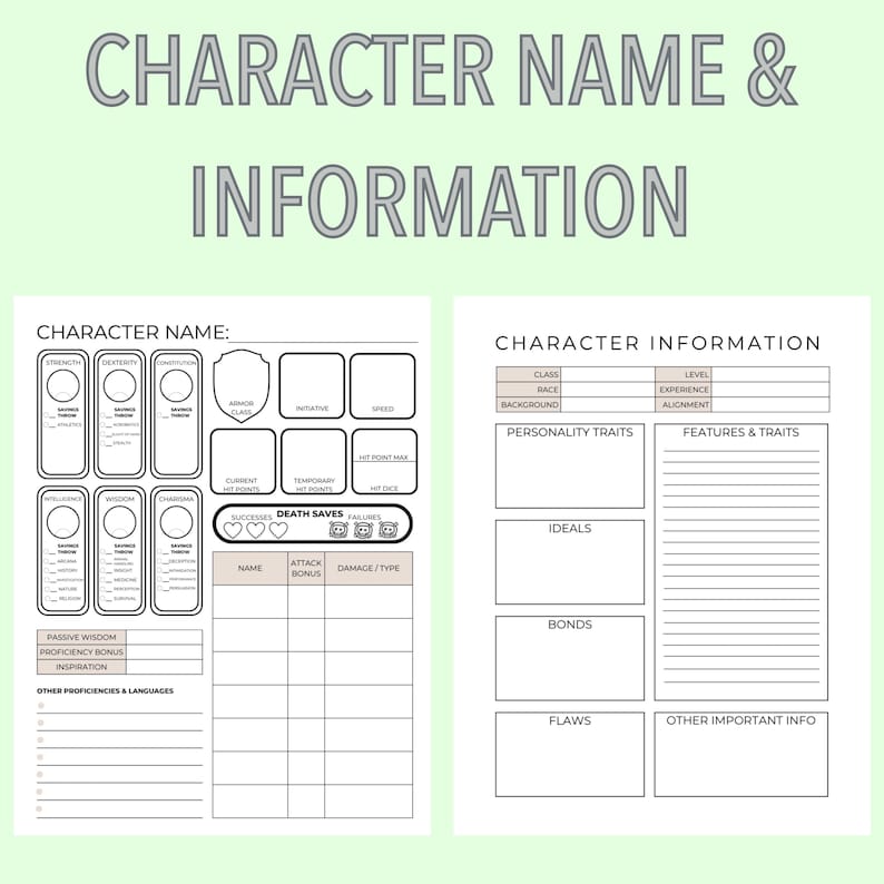 Minimalist DND Character Sheet Pack: Beginner Friendly (digital ...