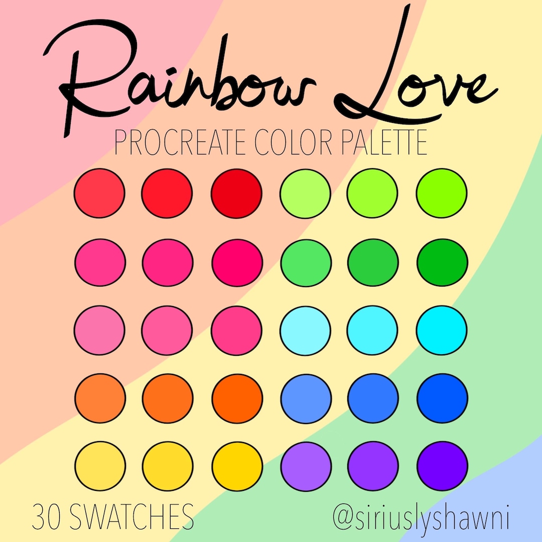 Rainbow Love Procreate Color Palette | 30 Color Swatches | Instant ...