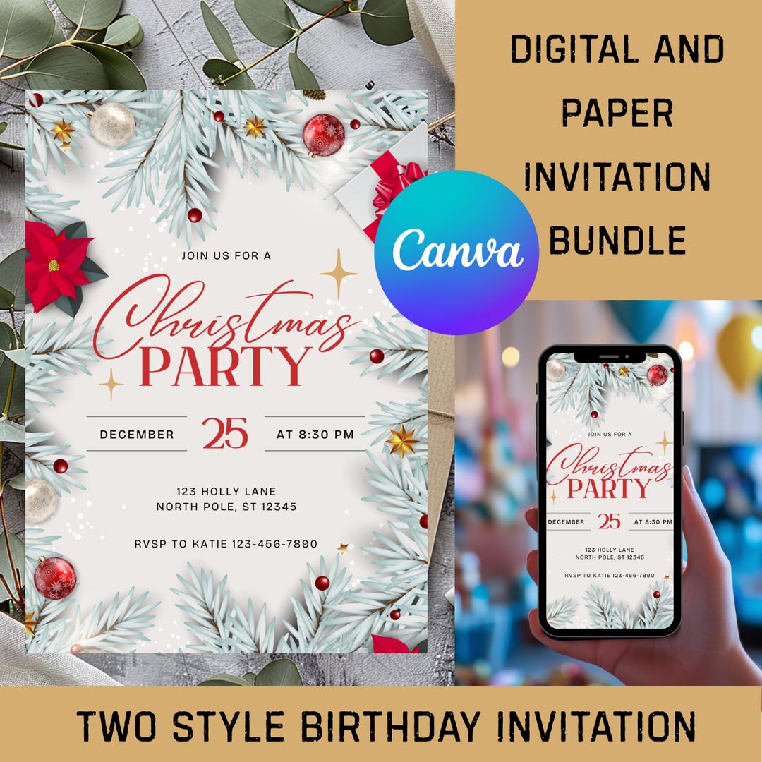 Christmas Party Invitation | Editable Canva Template (digital Download ...