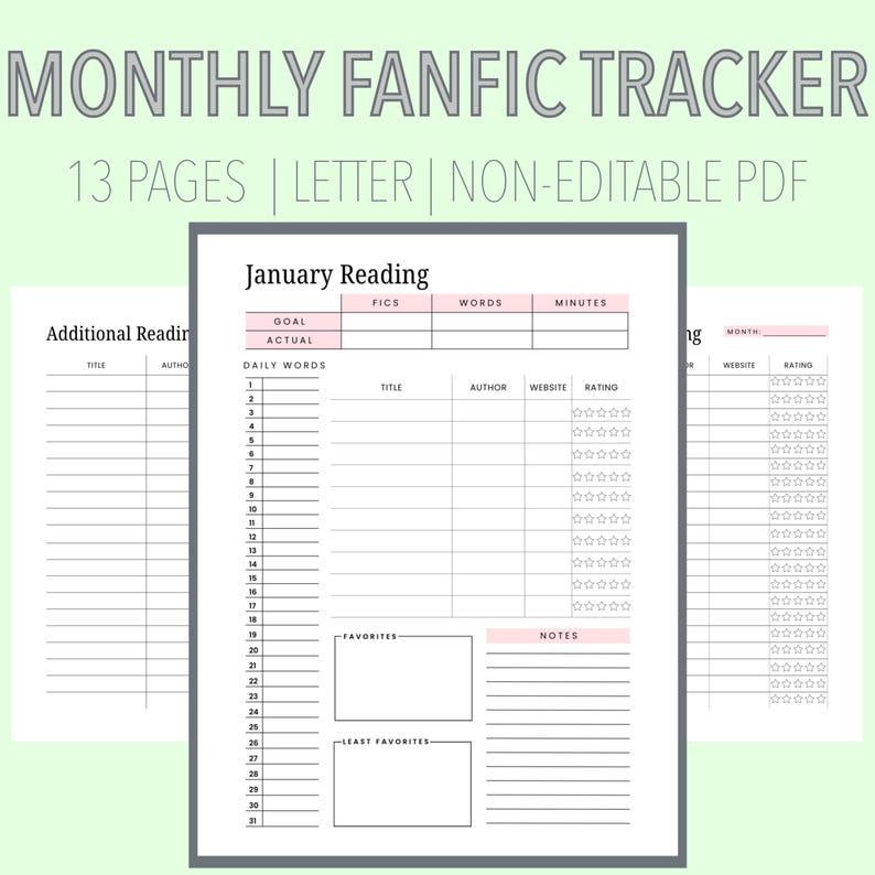 Printable Monthly Fanfic Summary | Digital Download | Fic Tracking ...