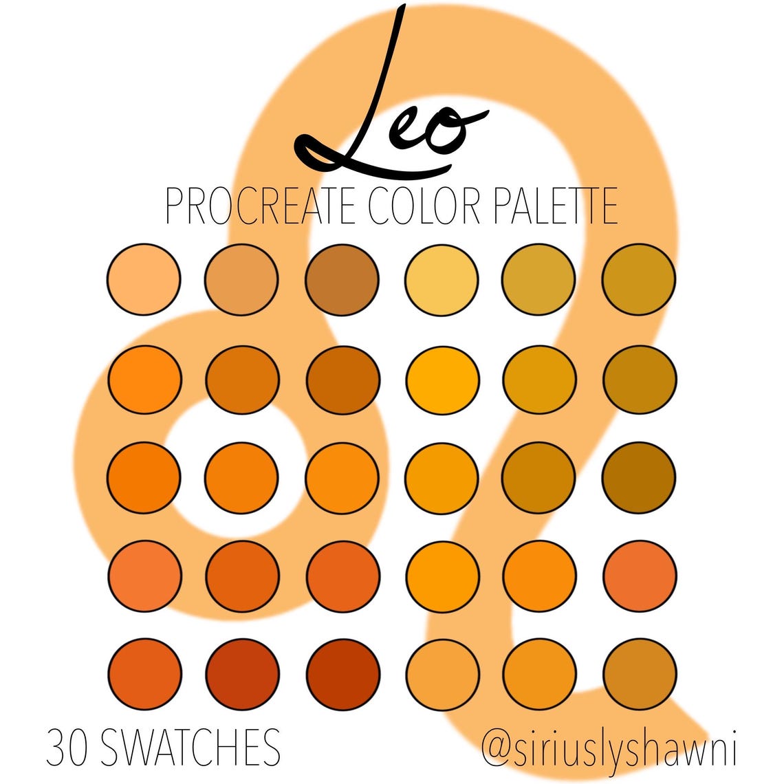 Leo Procreate Color Palette | 30 Color Swatches | Instant Download ...