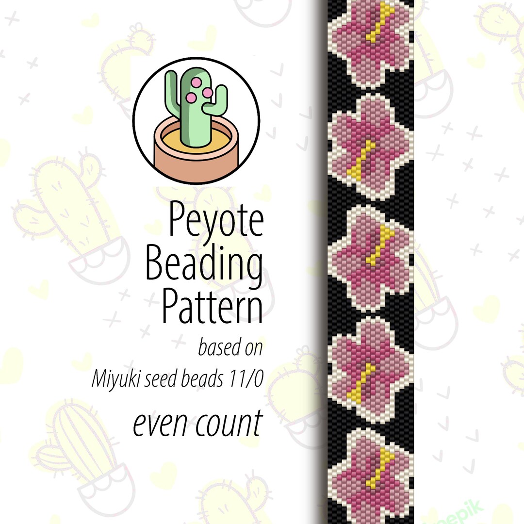 Pink Hibiscus Peyote Pattern - Even Count - Peyote Beading Pattern for ...