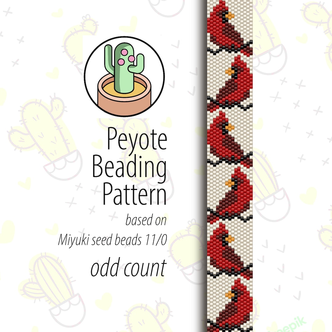 Small Red Cardinal Peyote Pattern - Odd Count - Peyote Beading Pattern ...