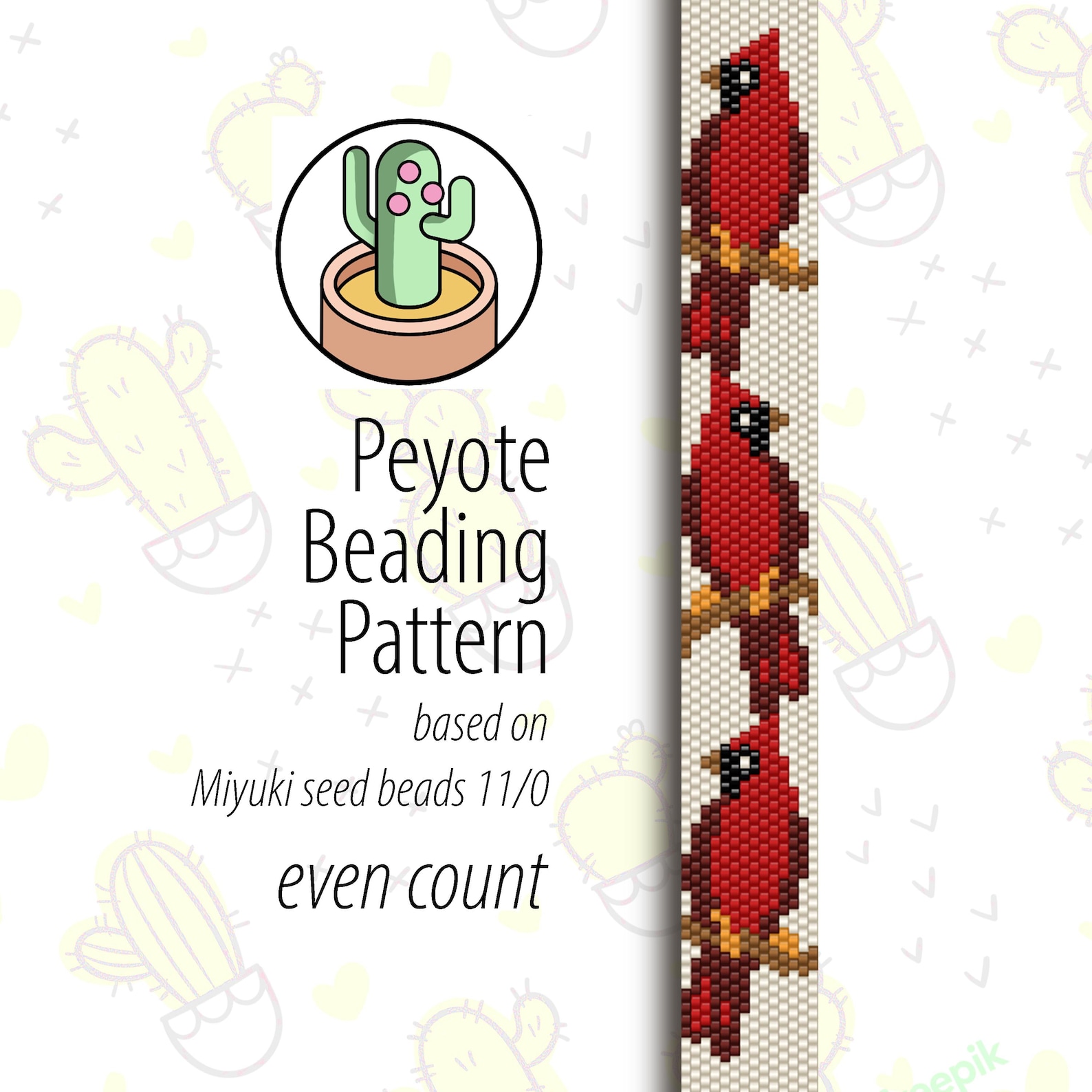 Red Cardinal Peyote Pattern - Even Count - Peyote Beading Pattern for ...