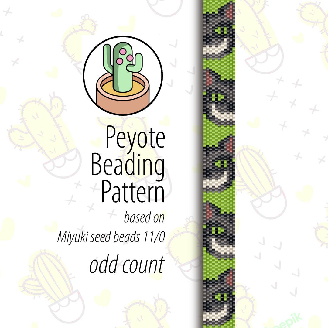 Spooky Smiling Cat Peyote Pattern - Odd Count - Peyote Beading Pattern ...