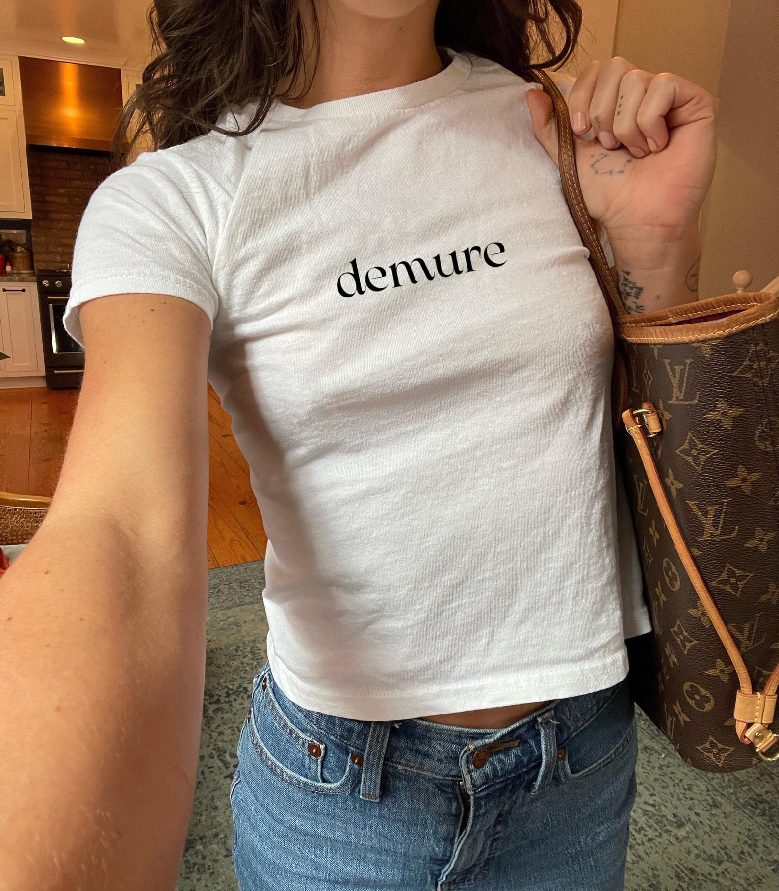 Demure Baby Tee Y2K Style, Tiktok Trend Shirt, Mindful Tee, Cute Tee ...