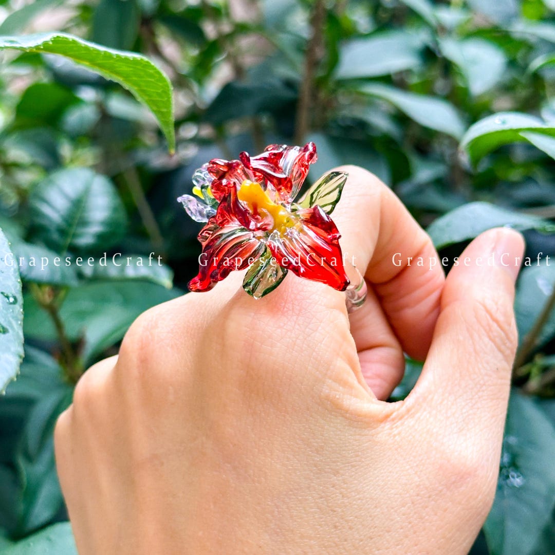 Glass Iris Ring, Handmade Glass Butterfly Ring, Glass Daisy Flower Ring ...