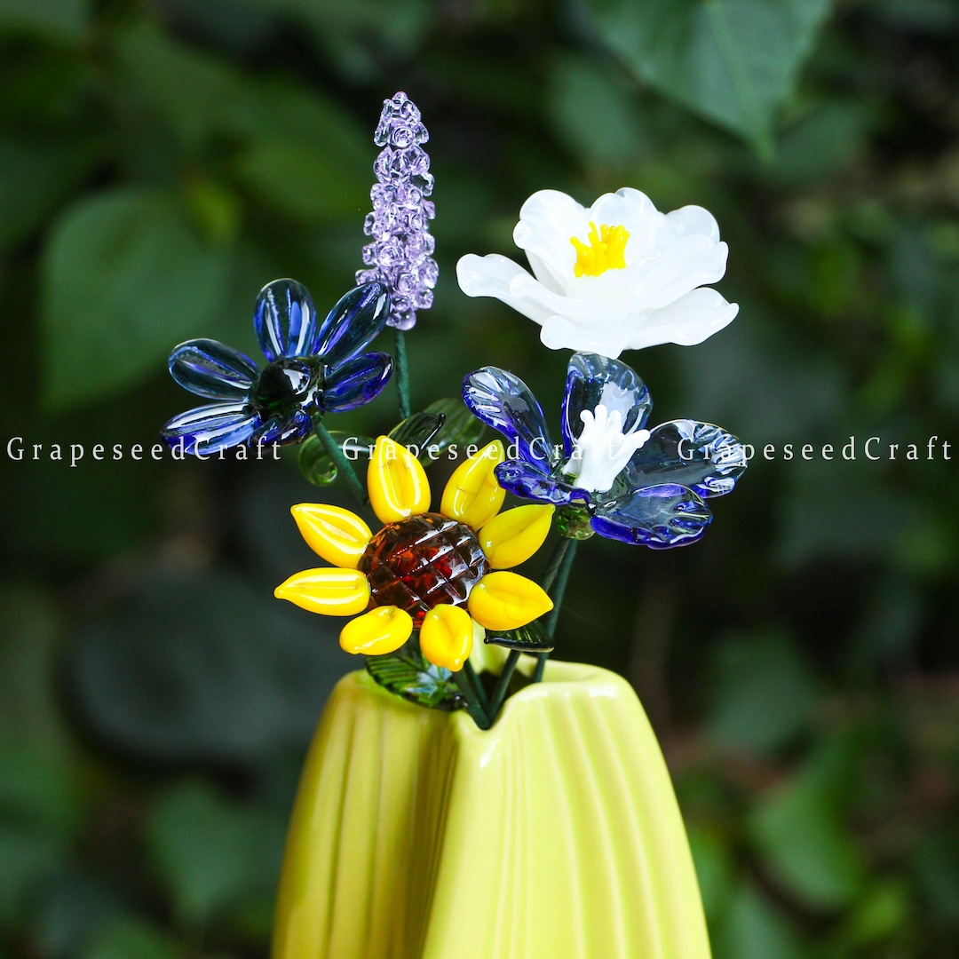 Glass Flower Bouquet,glass Lavender Flower,handmade Glass Rose,birthday ...
