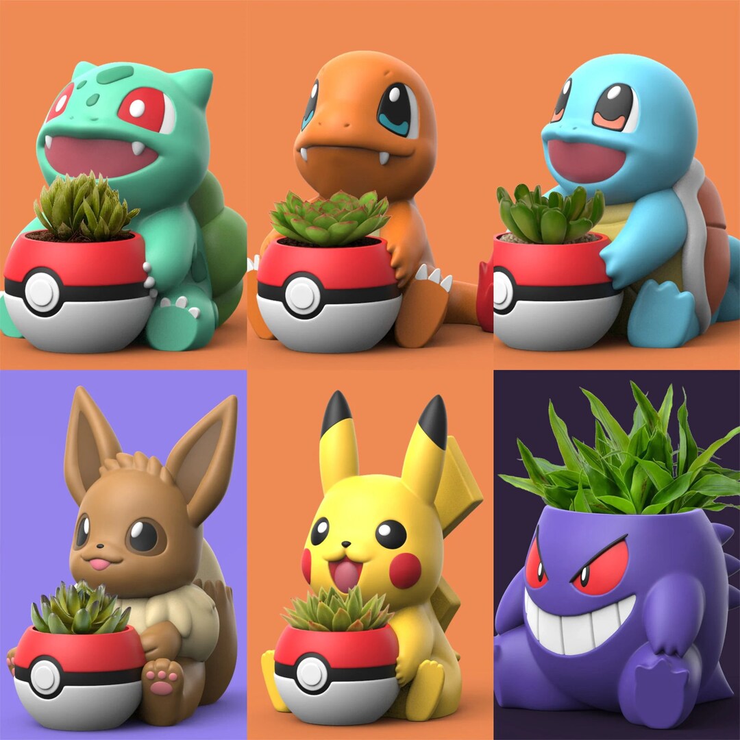 Bulbasaur Charmander Squirtle Pikachu Eevee Gengar Pokemon Plant Pot ...