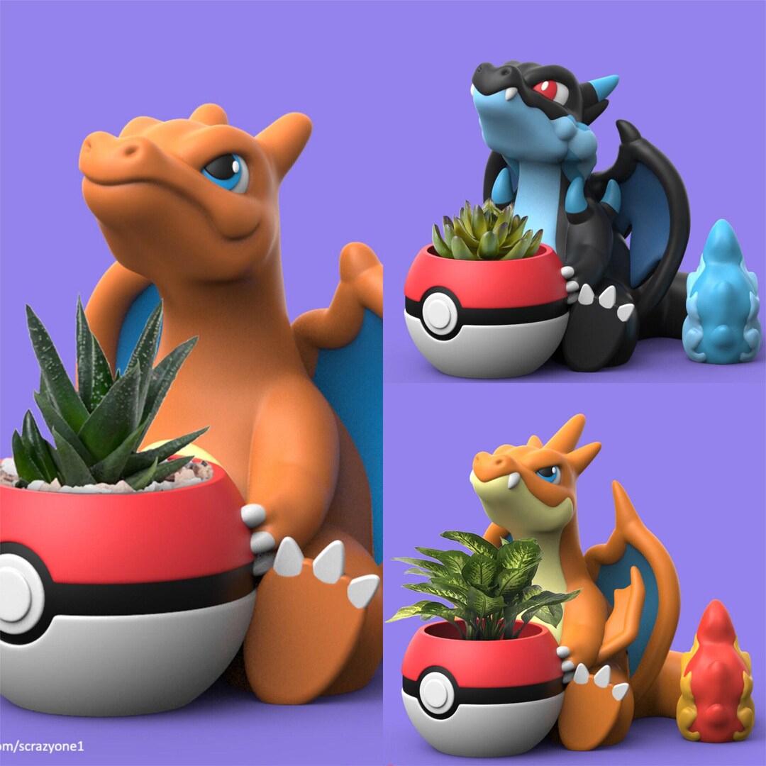 Chibi Charizard Plant Pot Pokemon Mega X Y Succulent Flower 3D Printed ...