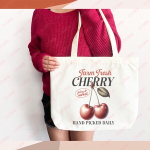 Cherry Canvas Tote Bag: Farmers Market Shopper, Eco-friendly Reusable ...