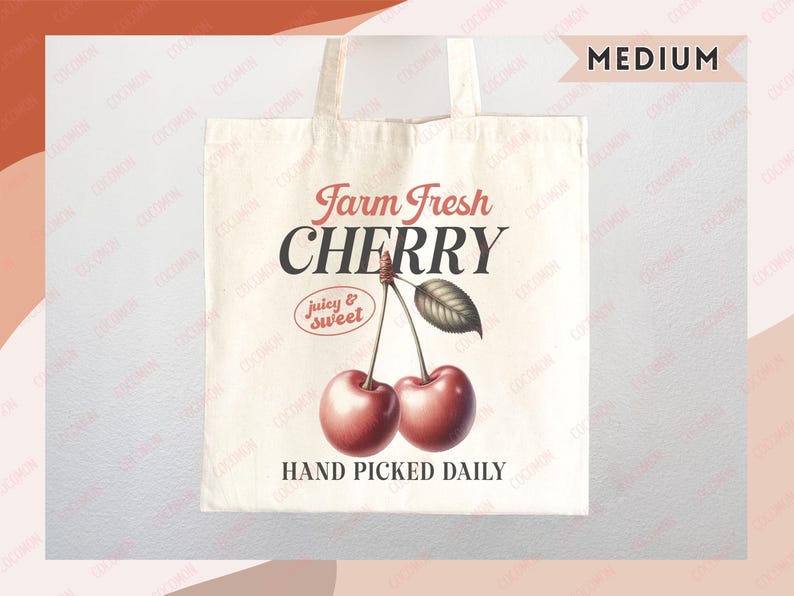 Cherry Canvas Tote Bag: Farmers Market Shopper, Eco-friendly Reusable ...