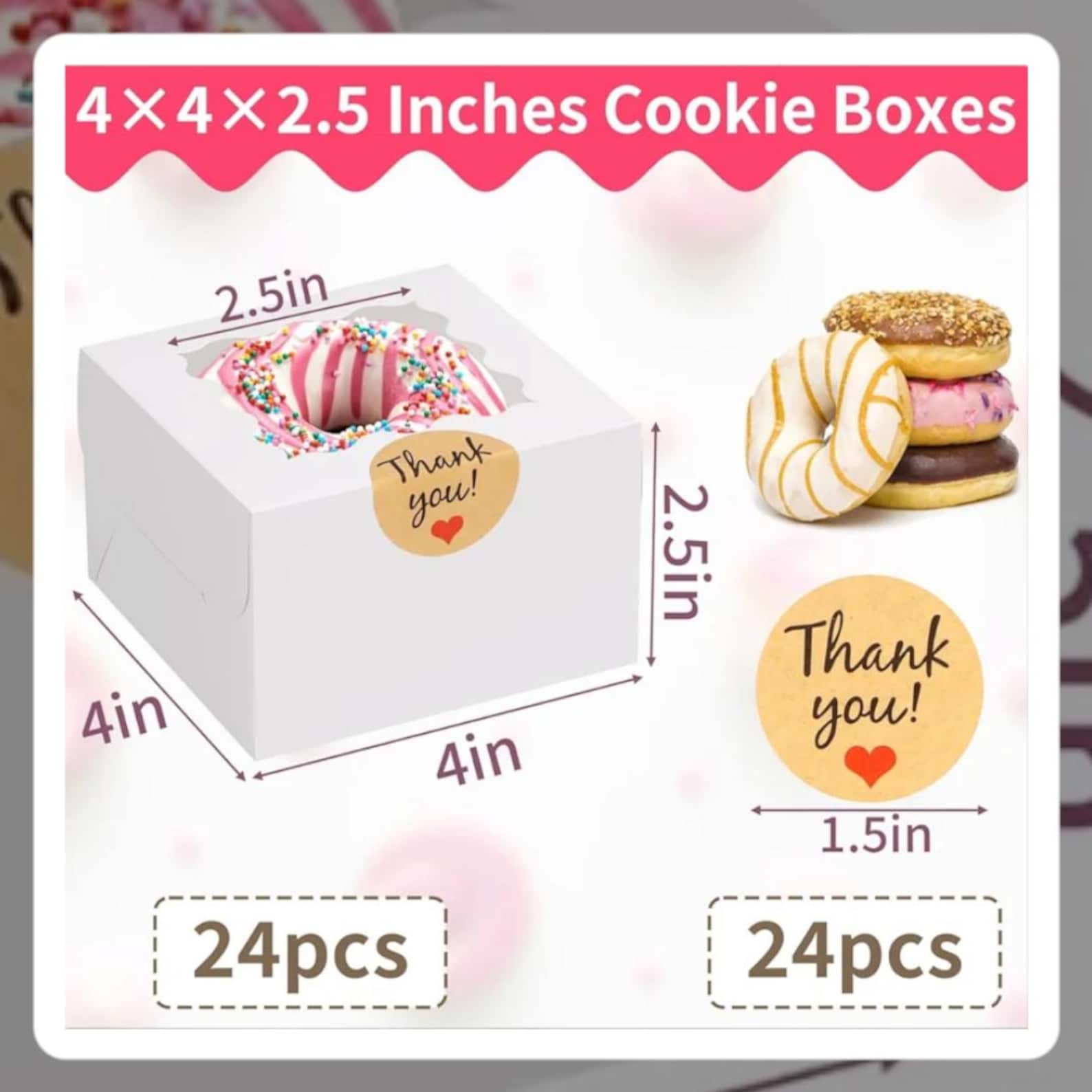 24pcs Small Bakery Boxes With Window (4x4x2.5) – Cookie, Treat, Dessert & Pastry Boxes for Mini ...