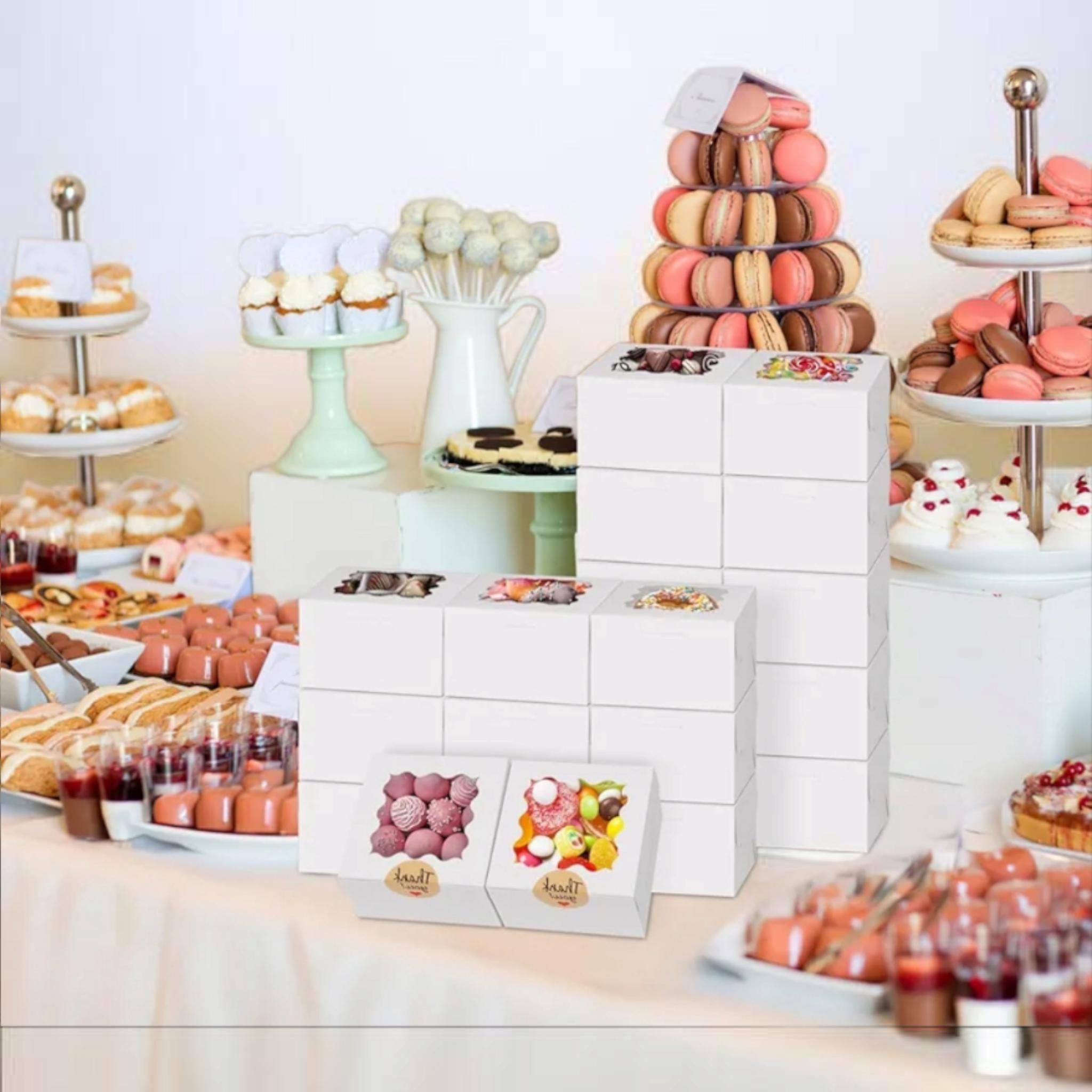 24pcs Small Bakery Boxes With Window (4x4x2.5) – Cookie, Treat, Dessert & Pastry Boxes for Mini ...