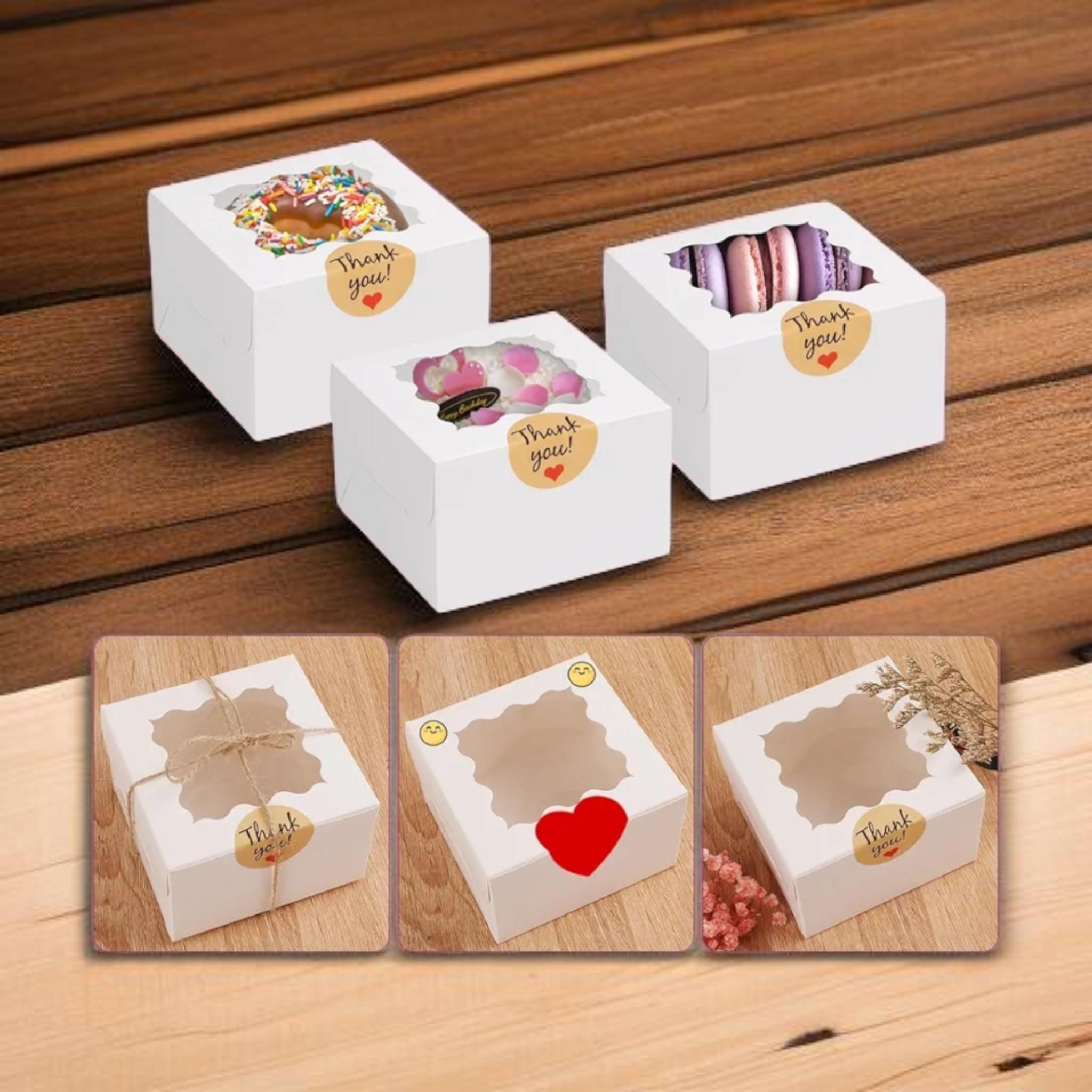 24pcs Small Bakery Boxes With Window (4x4x2.5) – Cookie, Treat, Dessert & Pastry Boxes for Mini ...