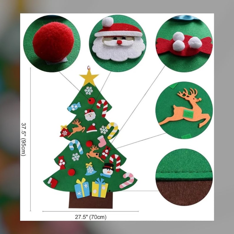 3ft DIY Felt Christmas Tree Set With Removable Ornaments for Kids Fun ...