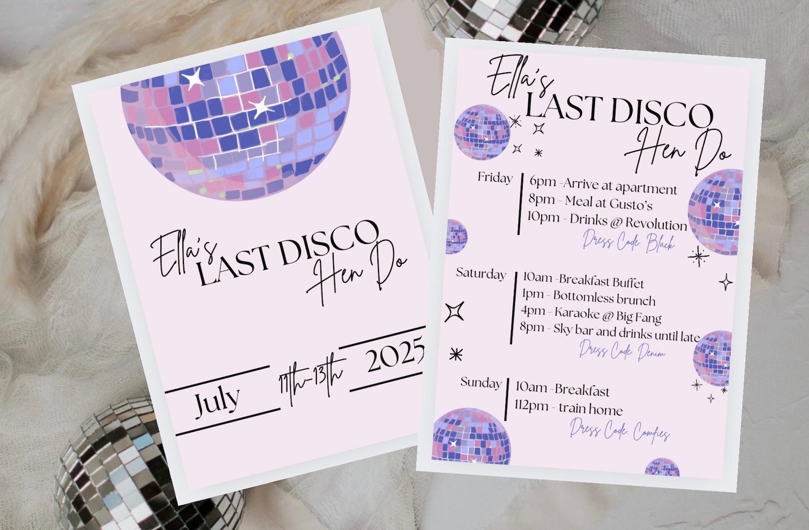 Last Disco Hen Do / Bachelorette Party Invite / Itinerary - Etsy
