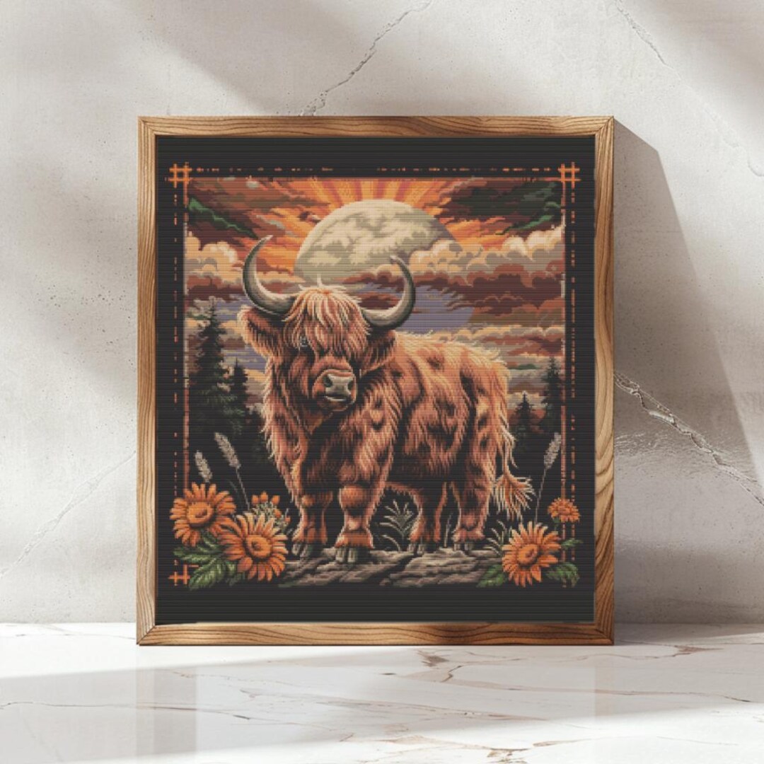 Highland Cow Medium Size Cross Stitch Pattern PDF - Instant Download ...