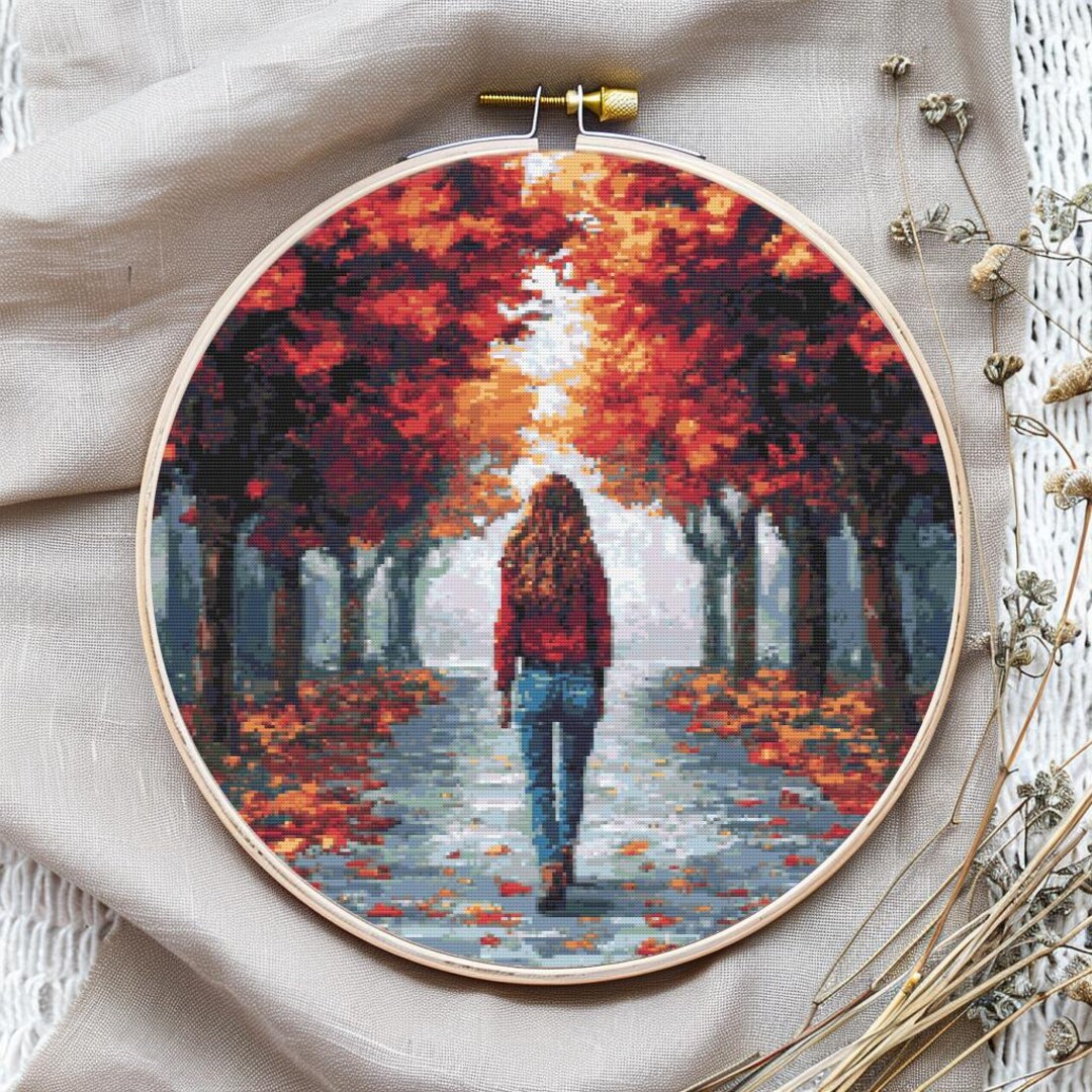 Autumn Stroll Cross Stitch Pattern PDF - Medium Size DIY, Easy ...