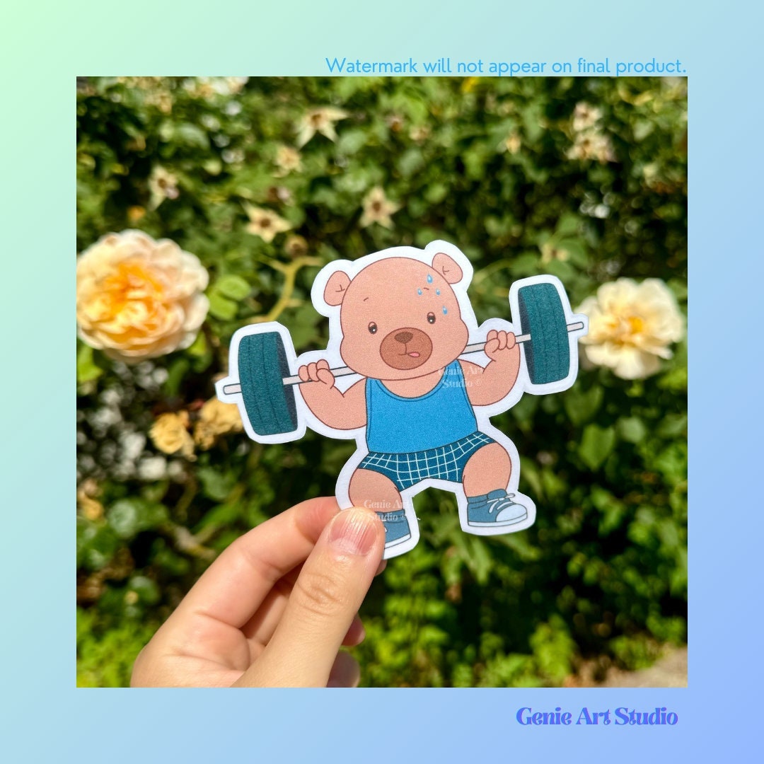 Cute Squat Bear Sticker - Kawaii Workout Waterproof Sticker ...