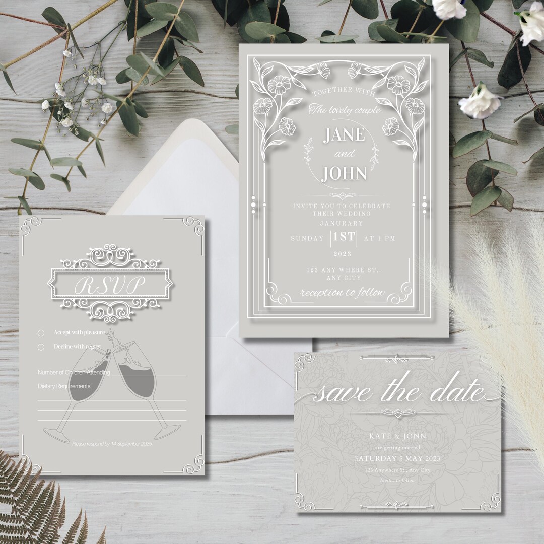 Elegant Wedding Invitation Template Set, Classy Wedding Invite Set ...