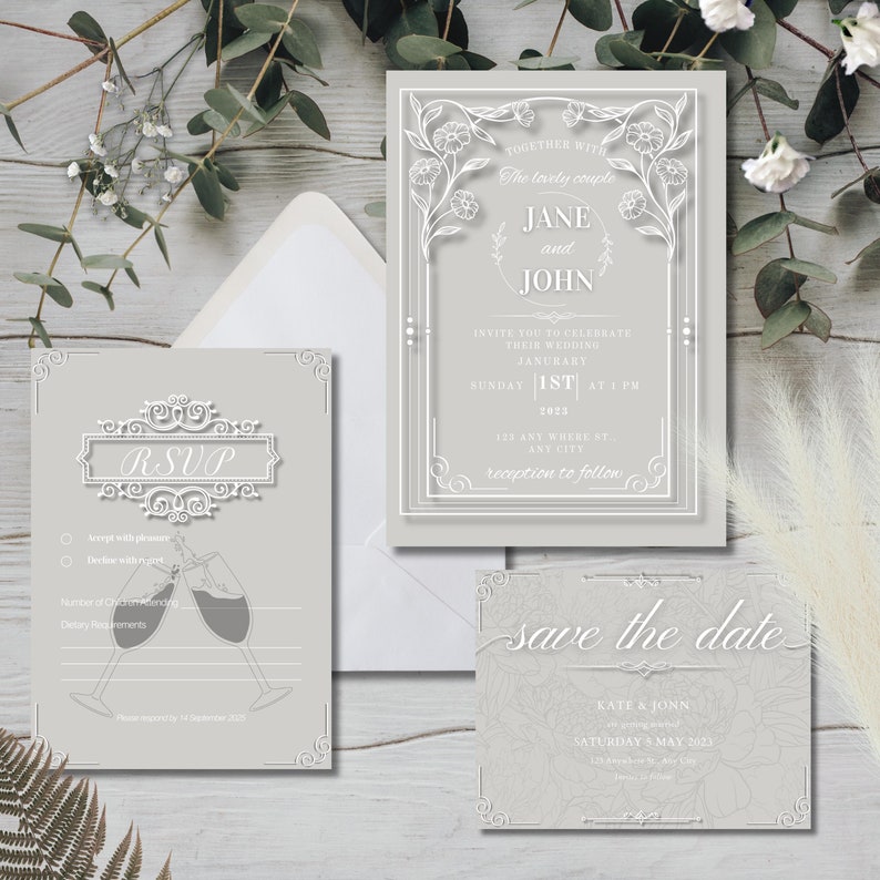Elegant Wedding Invitation Template Set, Classy Wedding Invite Set ...