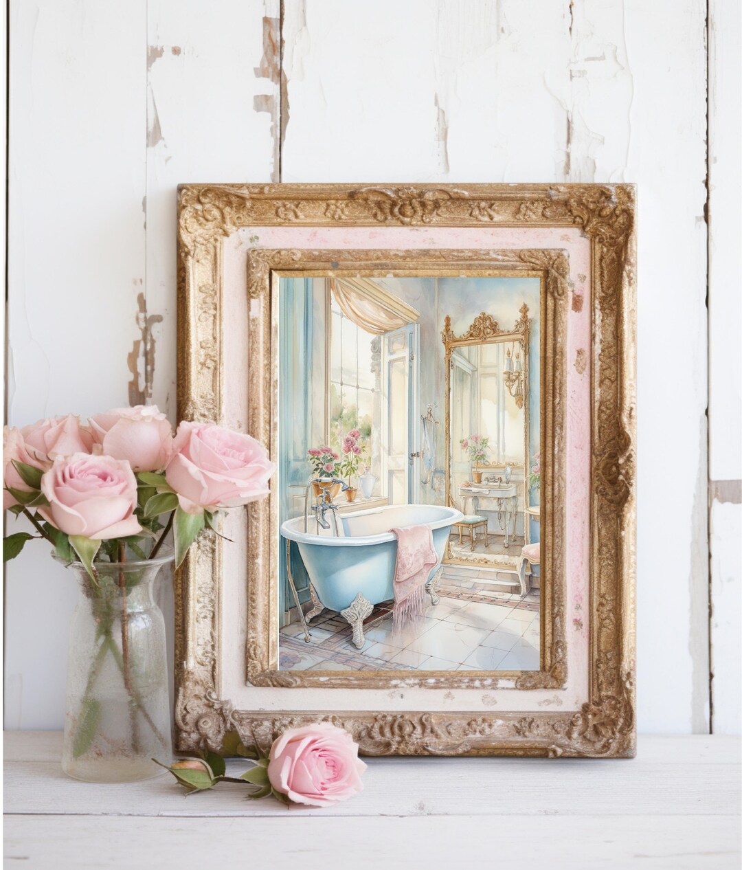 Shabby Chic French Powder Room Art Print Digital Download - Etsy