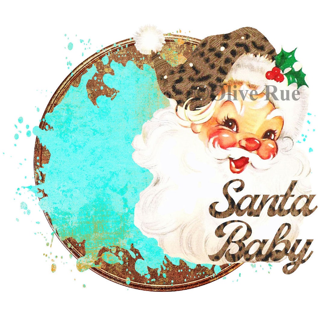 Vintage Santa Face With Leopard Cheetah Hat PNG, Santa Baby Sublimation ...