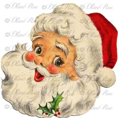 Vintage Christmas Card Jolly Winking Santa Printable Instant - Etsy