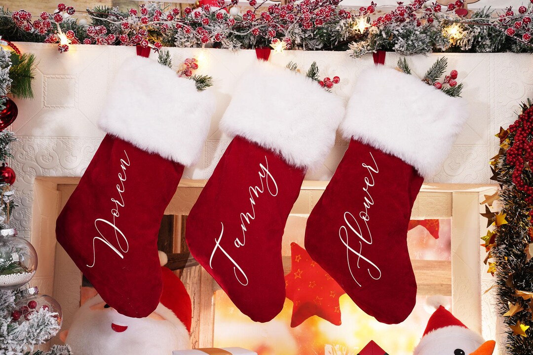 Personalized Red Plush Christmas Stocking: Embroidered Name Decor Gift ...