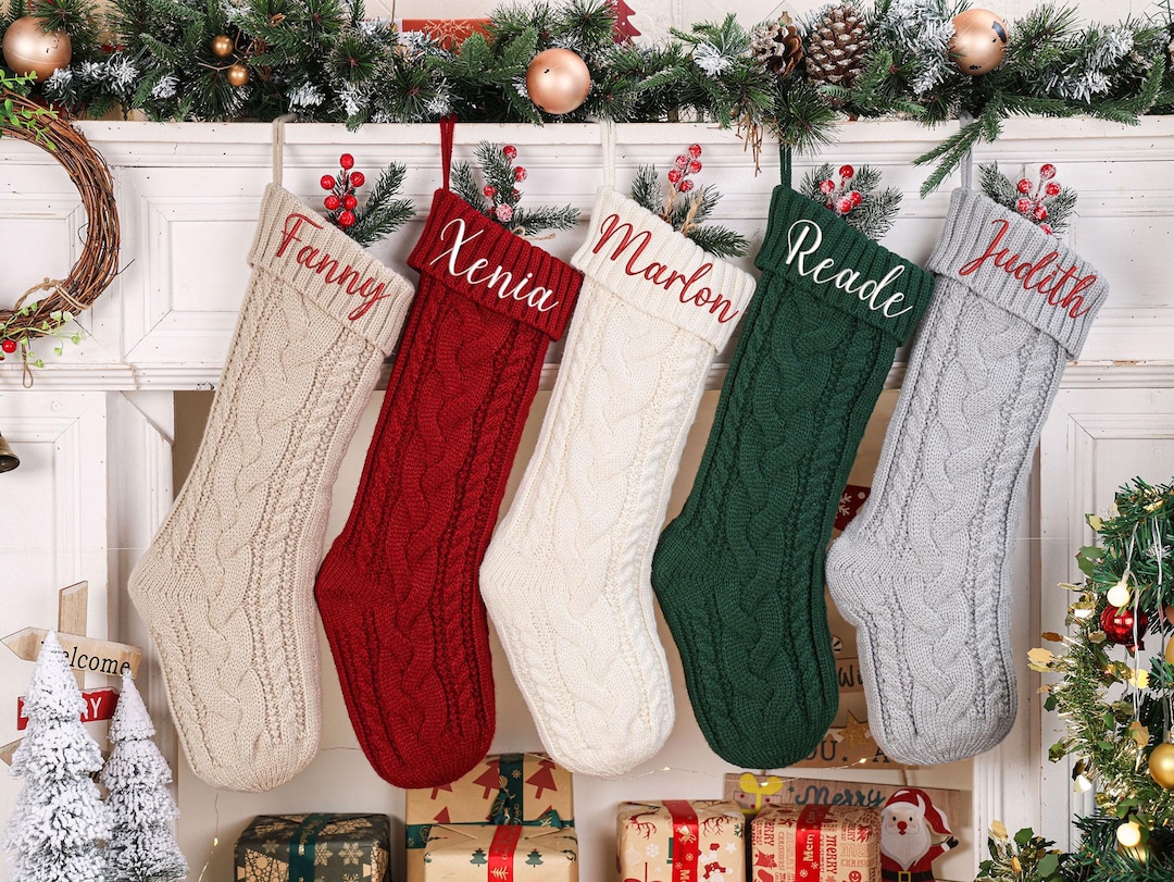 Personalized Knitted Christmas Stocking: Embroidered Family Name - Etsy