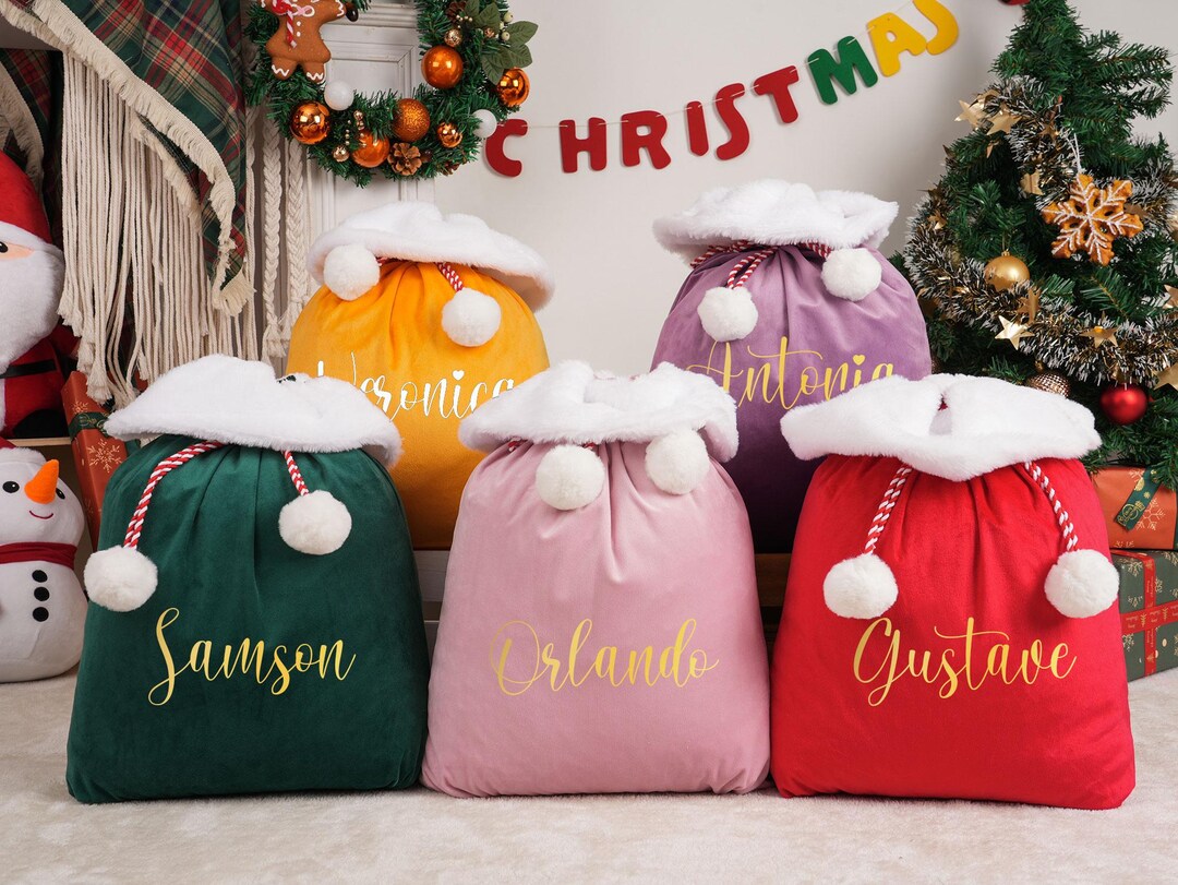 Personalized Velvet Santa Sack, Embroidered Christmas Gift Bag - Etsy