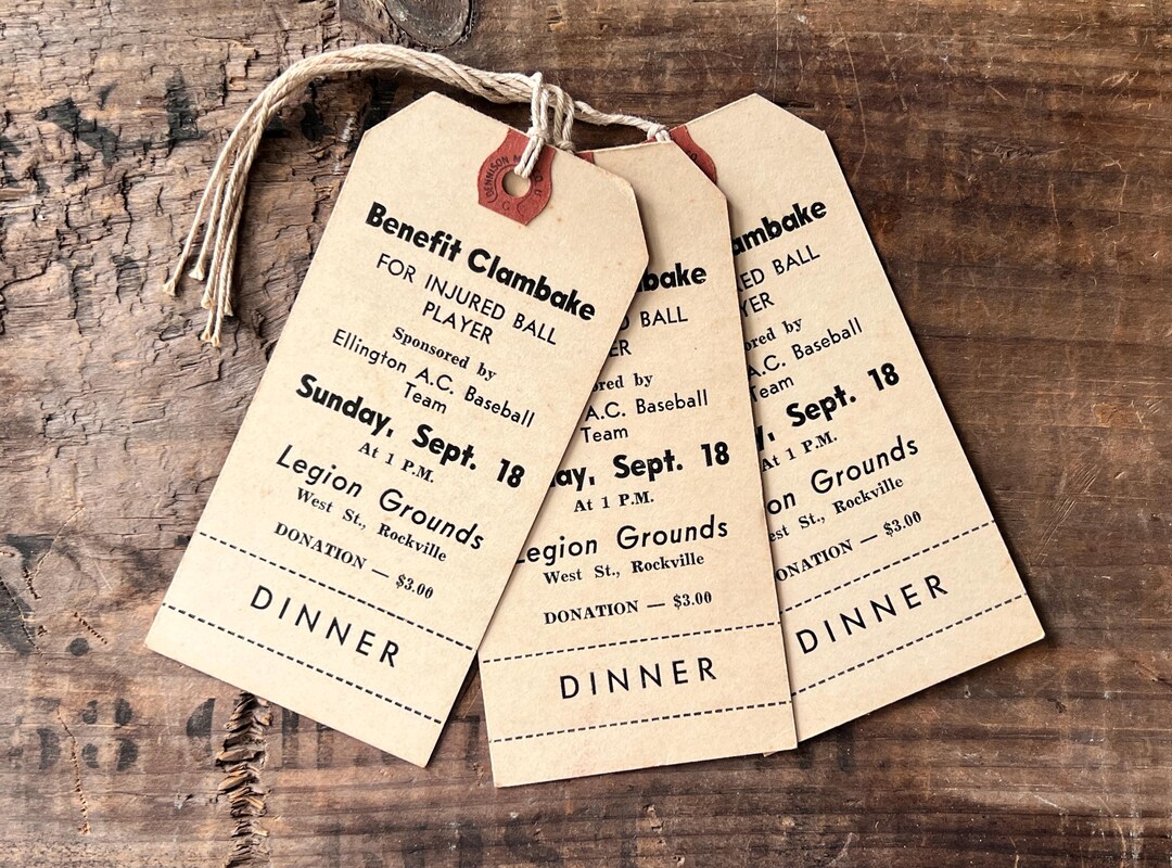 Vintage Baseball Ephemera, Dennison Tags, Rockville Connecticut ...