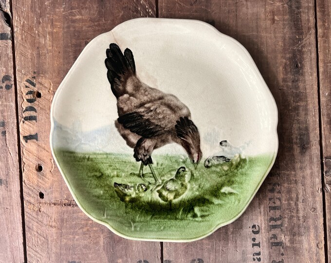 Majolica Hen Plate, Antique French Faience Plate, Choisy-le-roi ...