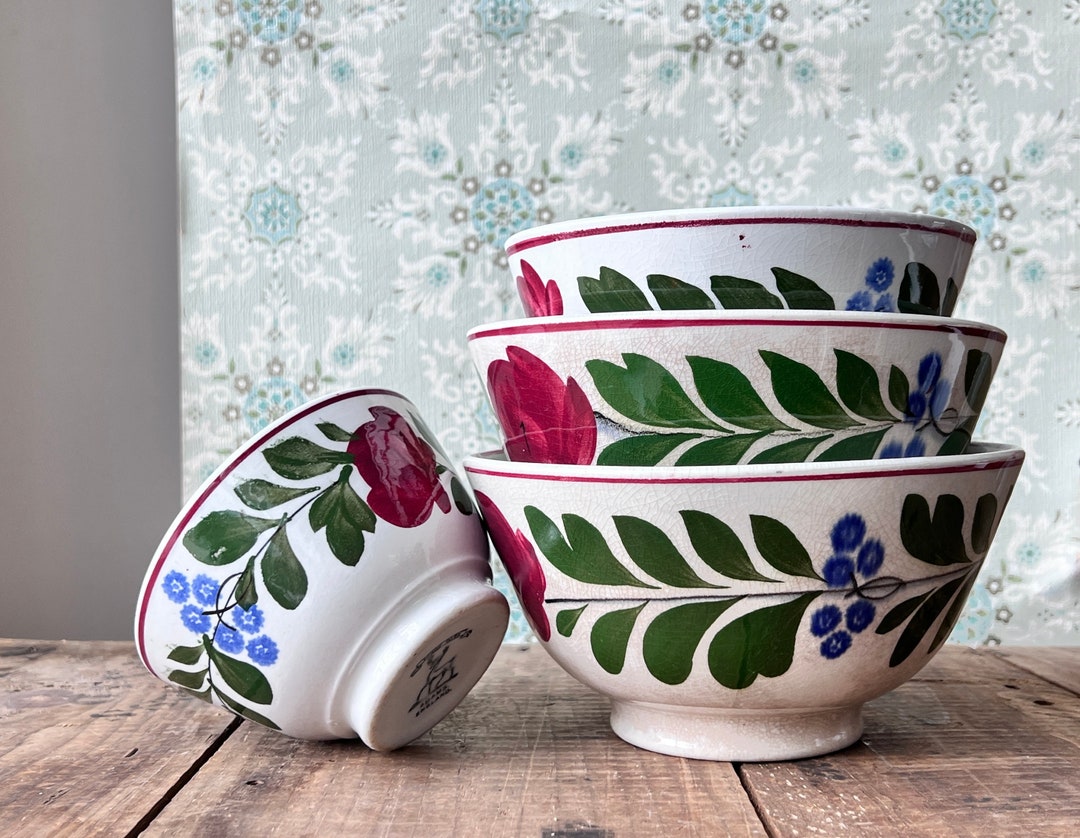 Antique Footed Bowls, Gaudy Dutch Motif, Adams England Bowls, English ...