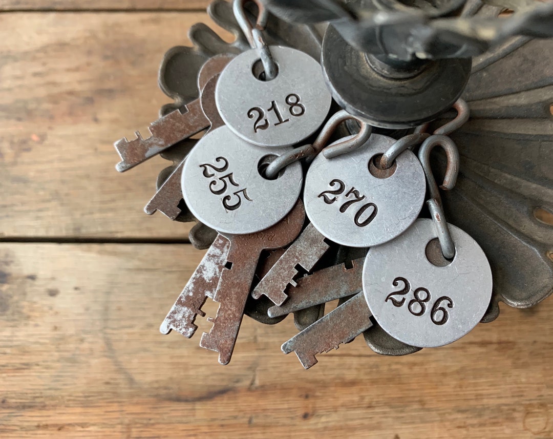 Old Rusty Keys With Number Tags, Locker Tags, Metal Numbers, Assemblage ...
