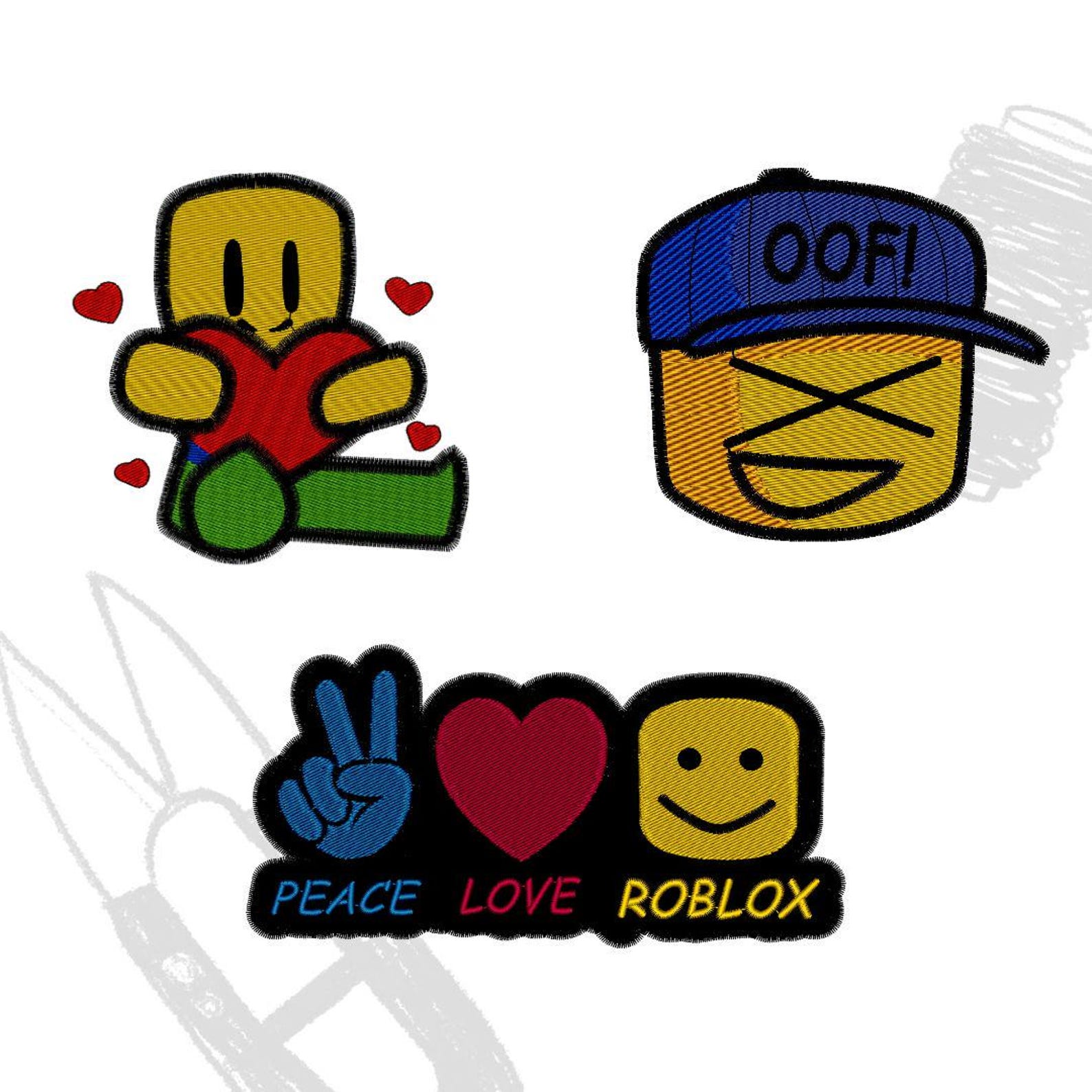 Roblox Noob Love, Peace, OOF, Designs Digital Embroidery Machine File ...