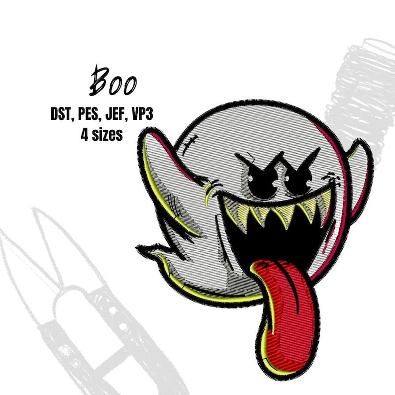Boo Ghost Character From Super Mario Bros Embroidery Machine Digital ...