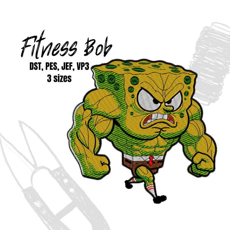 Fitness Bob Sponge Bob Muscle Gym Embroidery Machine Digital File - Etsy